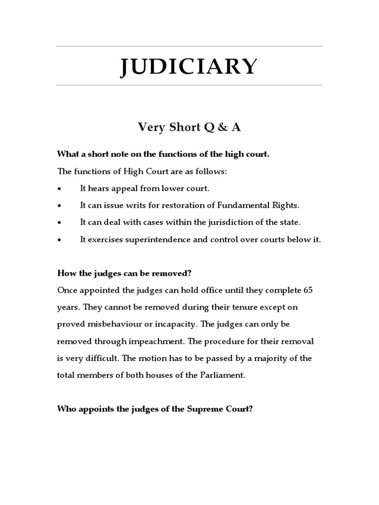 Class 11 Judiciary Overview and Notes | PDF | Supreme Courts | Judicial ...