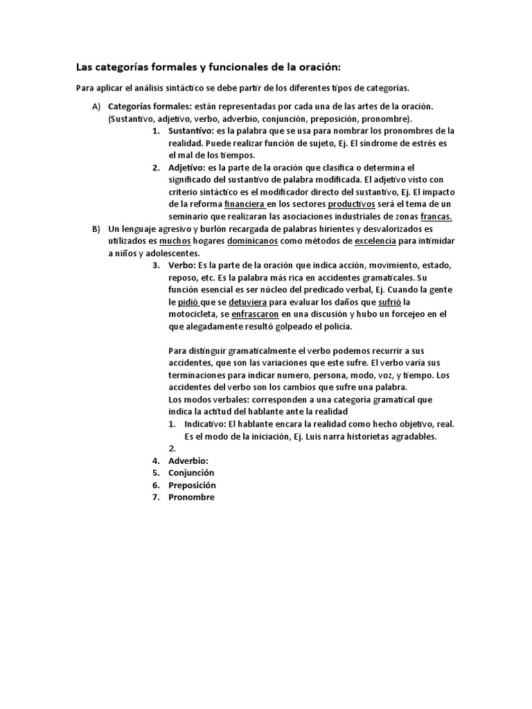 Las Categorías Formales y Funcionales de La Oración | PDF | Parte del ...