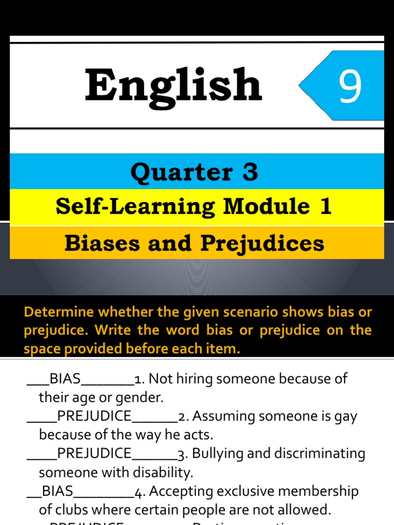 Eng9-Q3-M1 - Biases and Prejudices | PDF | Prejudices | Bias