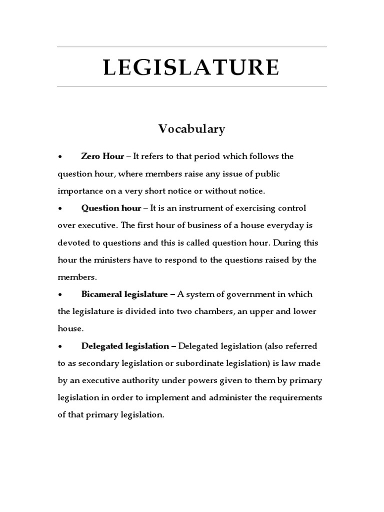 Class 11 Political Science - Legislature | PDF | Bill (Law ...