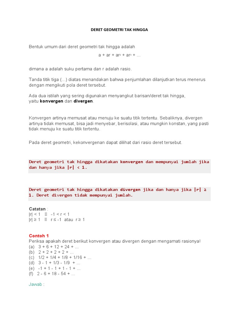 Deret Geometri Tak Hingga | PDF | Metode & Bahan Ajar