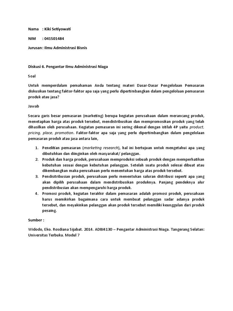 Diskusi 6. Pengantar Ilmu Administrasi Niaga by Kiki | PDF
