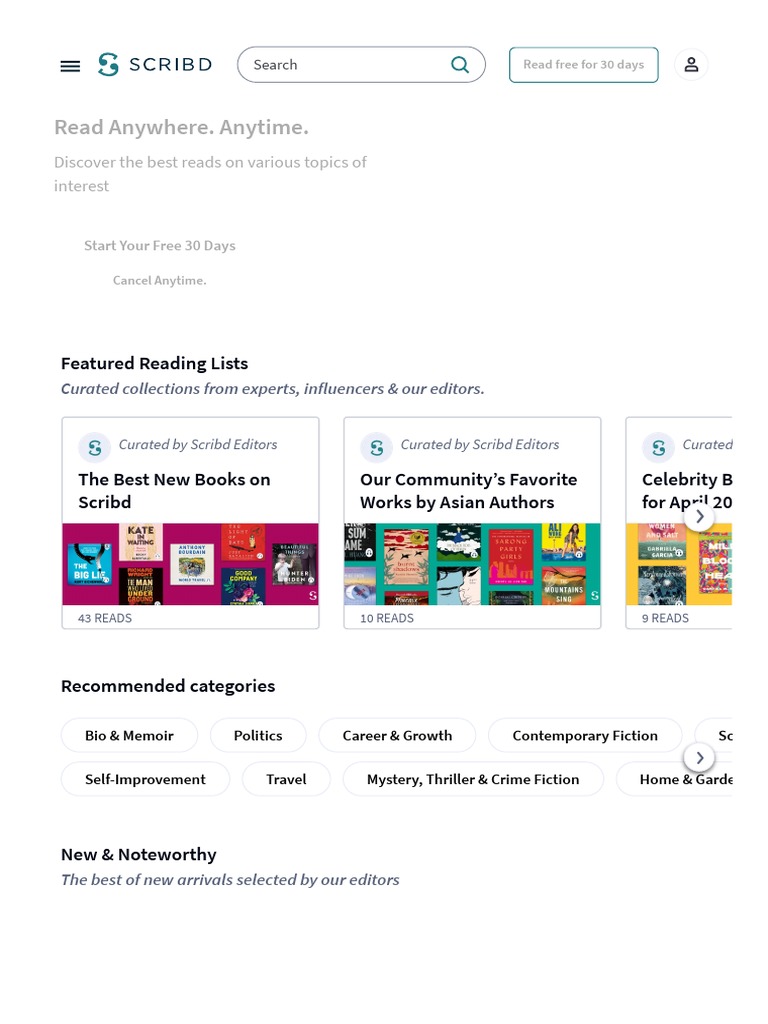 Read Anywhere. Anytime.: Featured Reading Lists | PDF | Scribd