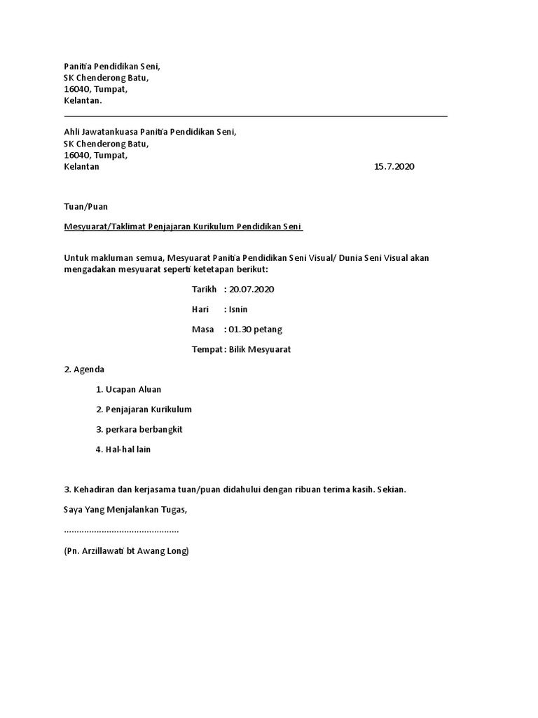 Minit-Mesyuarat-Panitia-Pendidikan-Seni-Visual Penjajaran | PDF
