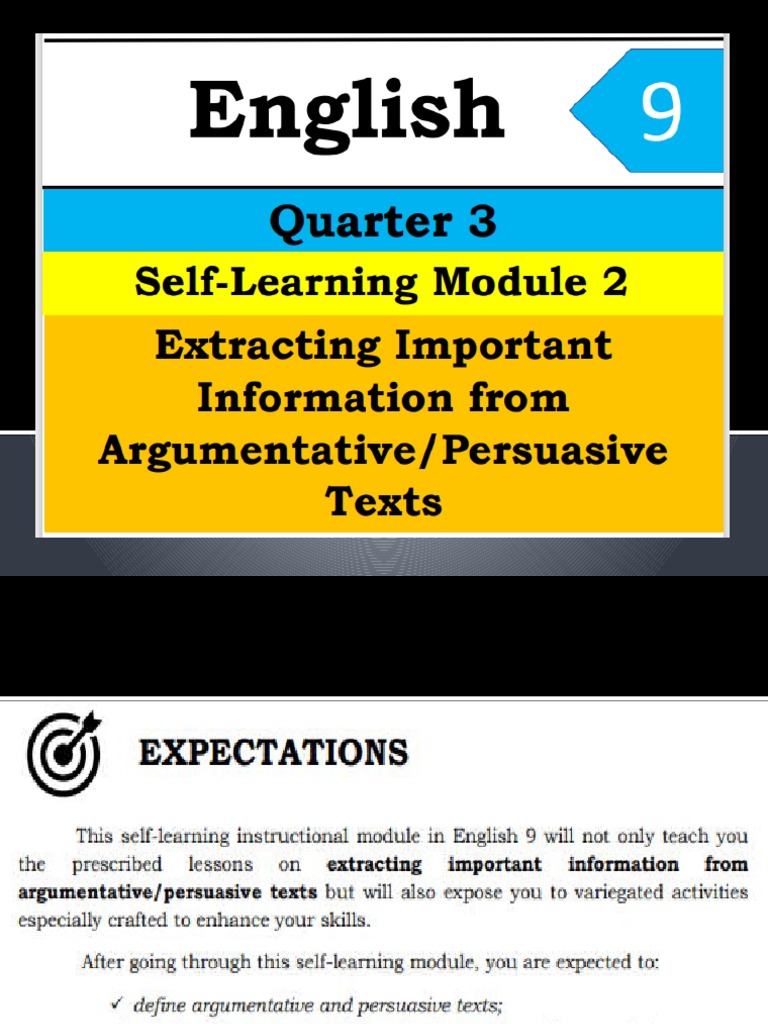 Eng9-Q3-M2 - Extracting Important Information From Argumentative and Persuasive Texts | PDF ...