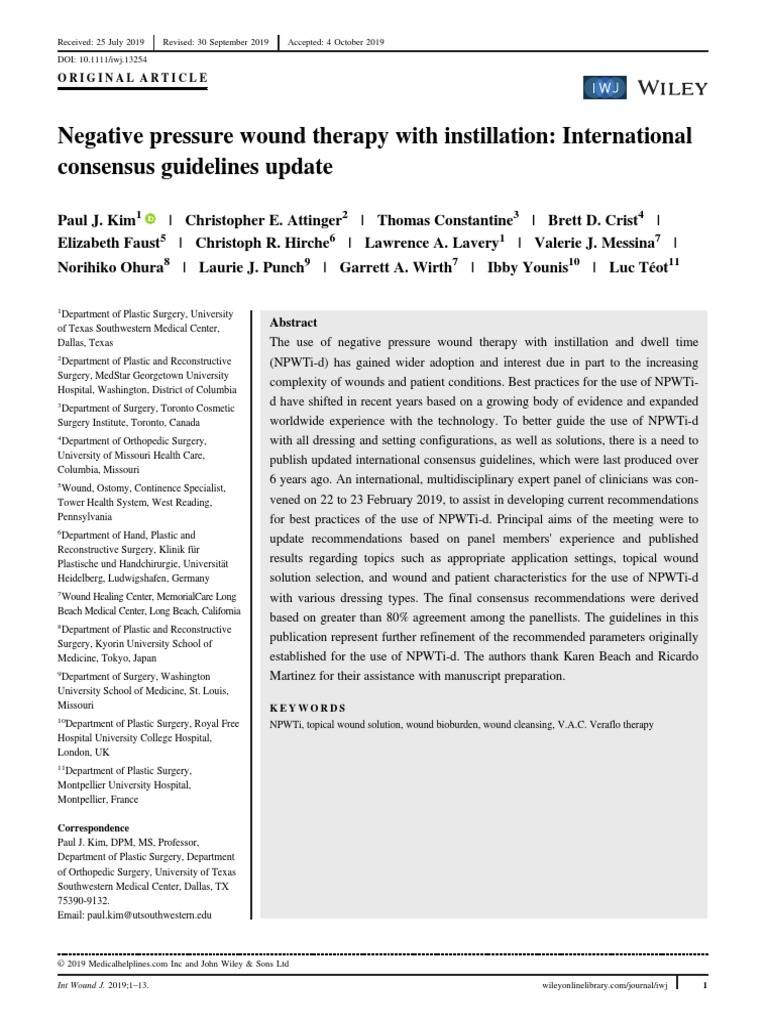 International Consensus Guidelines Update NPWT Instillation | PDF ...