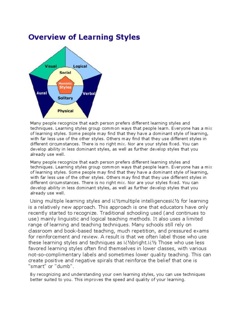 Understanding Learning Styles | PDF | Learning Styles | Perception