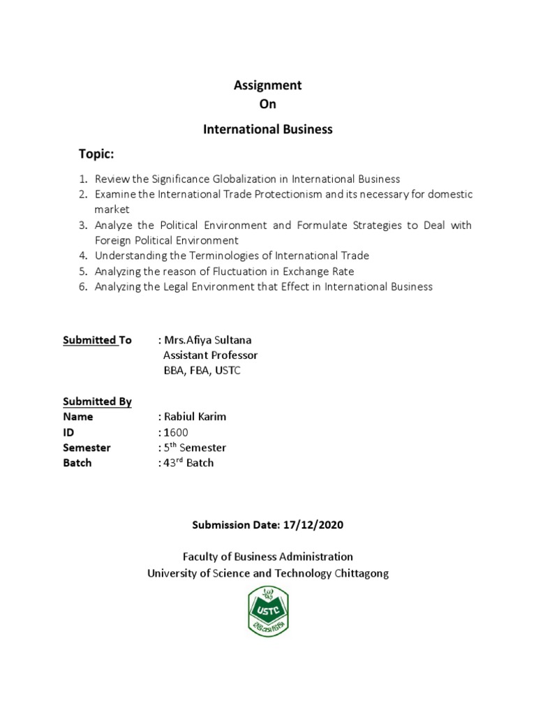 Assignment On International Business | PDF | Exchange Rate | Tariff