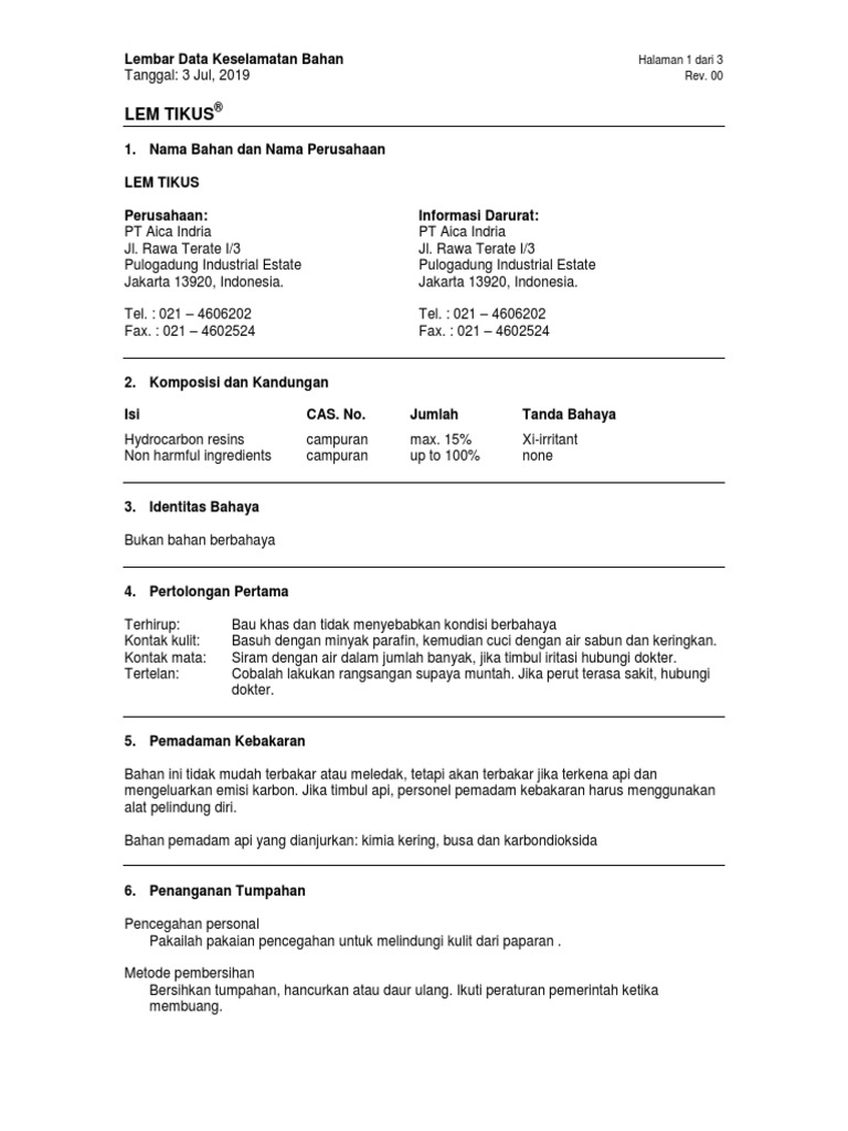 MSDS Lem Tikus | PDF