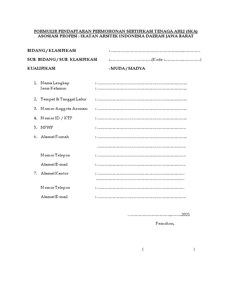 Form. LPJK Pemohon SKA | PDF