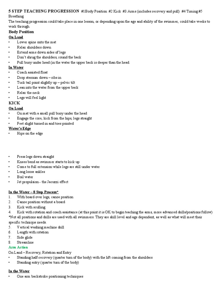 5-step backstroke teaching progression | PDF | Swimming | Sports