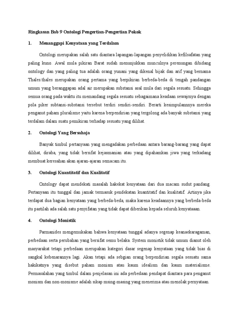 Ringkasan Bab 9 Ontologi Pengertian | PDF