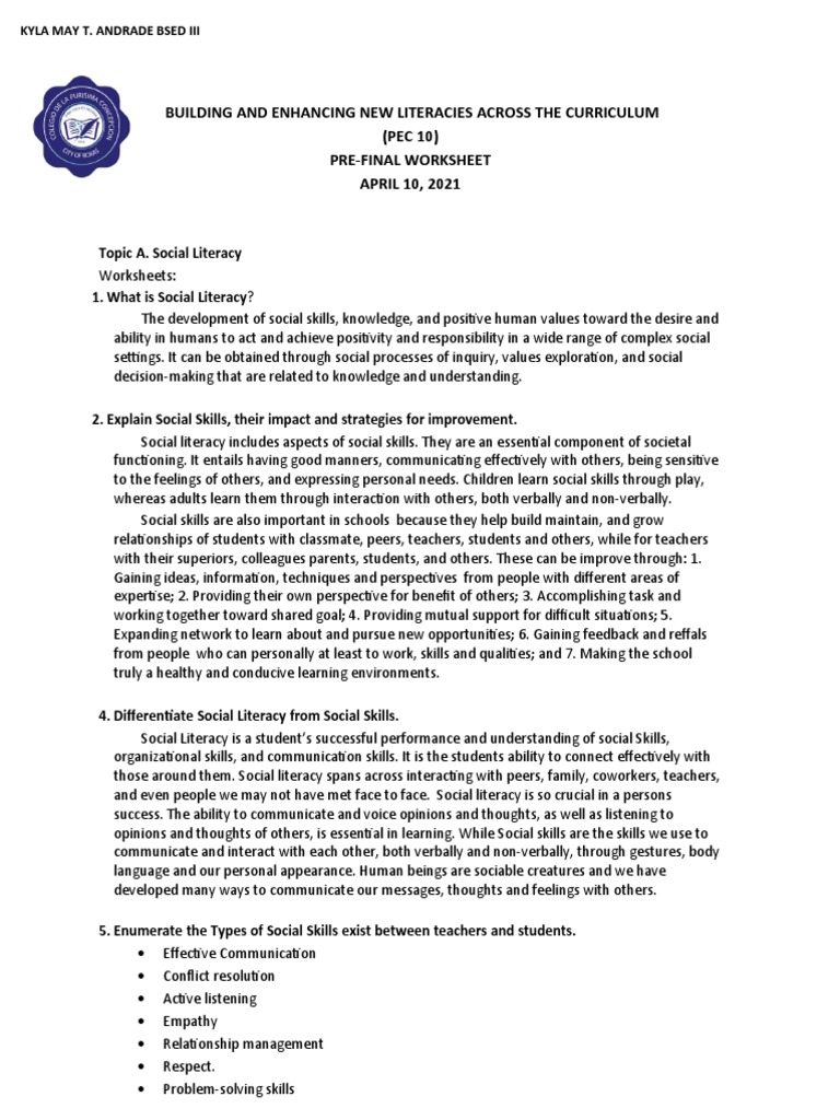 Building and Enhancing New Literacies Across The Curriculum (PEC 10 ...