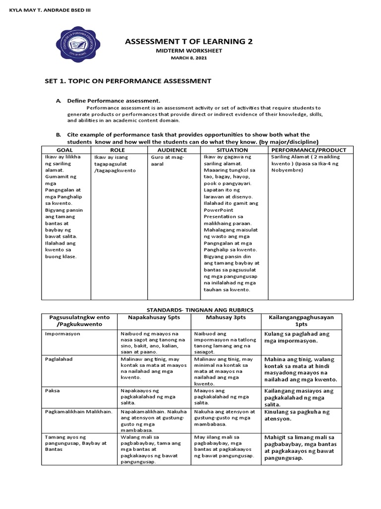 ASL2 MIDTERM WORKSHEET - Done | PDF