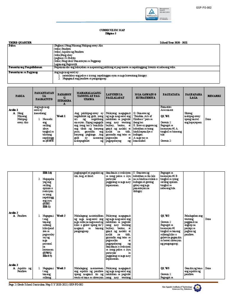 FILIPINO 3rd Curmap Final | PDF