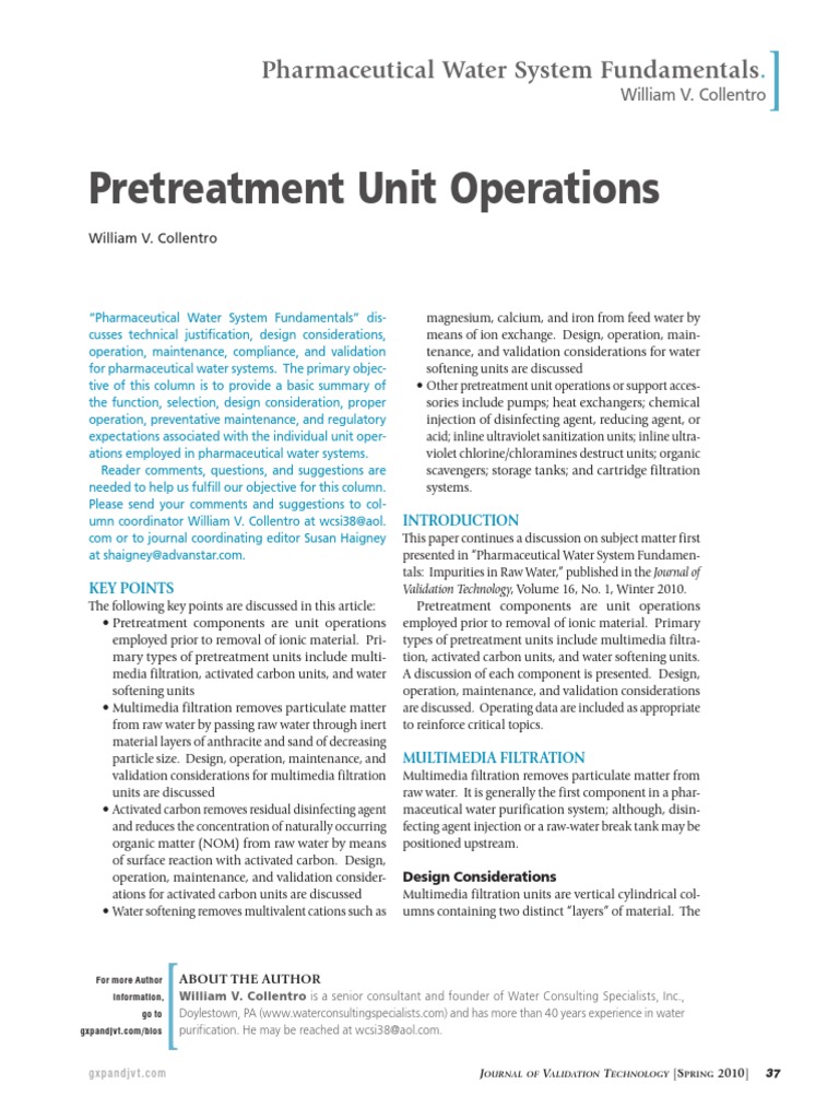 Pretreatment Unit Operations: Pharmaceutical Water System Fundamentals ...