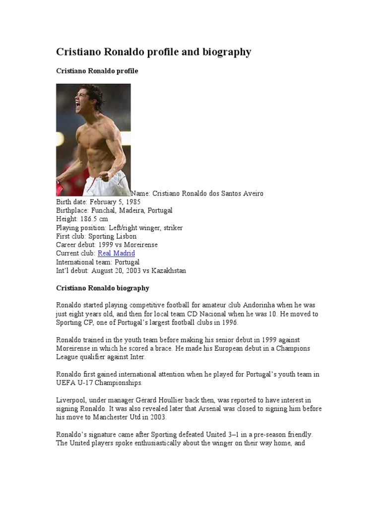 Cristiano Ronaldo Profile and Biography | PDF | Association Football ...