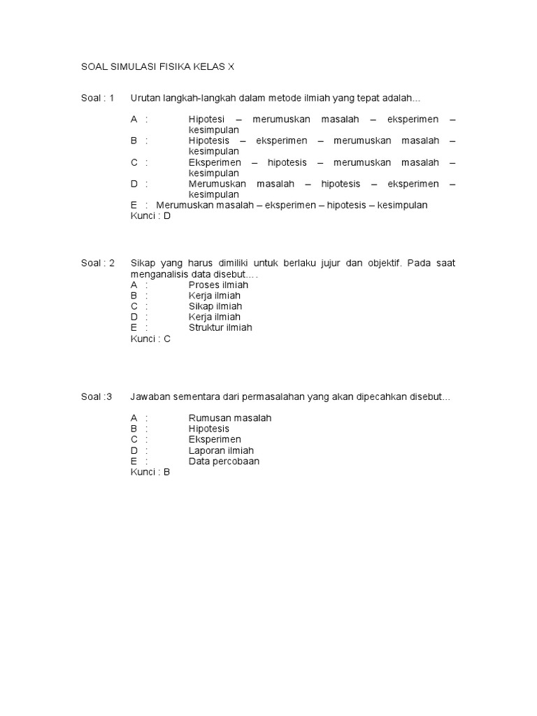 Soal Simulasi Fisika Kelas X dan Kunci Jawaban | PDF