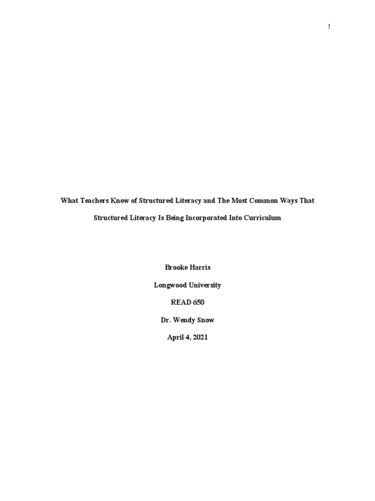 Brooke Harris Lit Review 5 | PDF | Literacy | Teachers