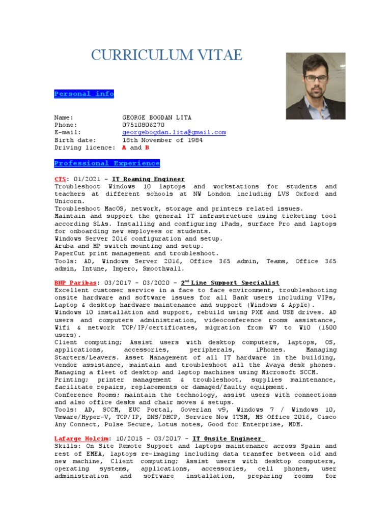 Curriculum Vitae: Personal Info | PDF | Microsoft Windows | Desktop Computer