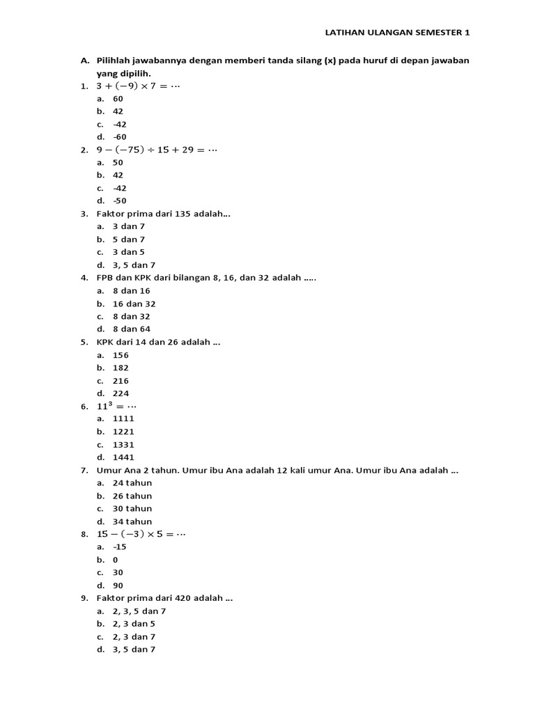 Latihan Ulangan Semester 1 | PDF