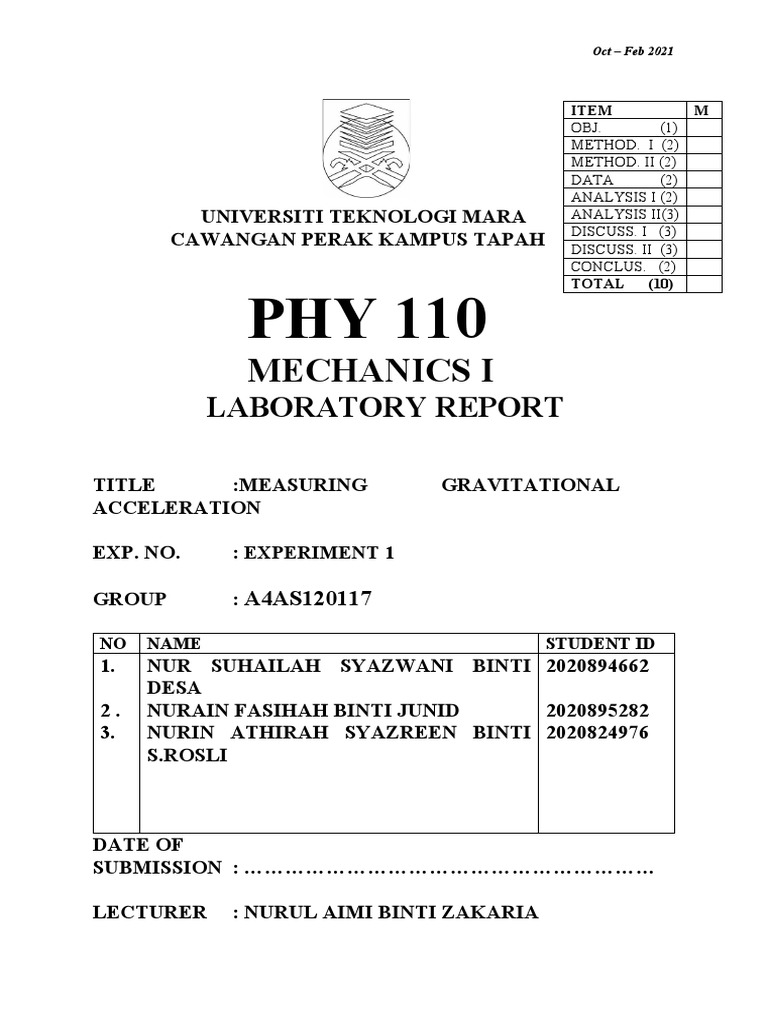 PHY 110 Lab Report | PDF | Physical Quantities | Metrology
