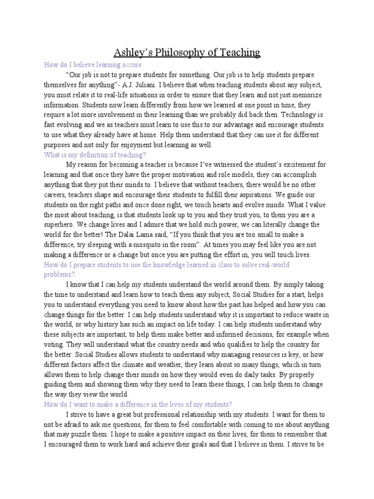 Ashley's Philosophy of Teaching: How Do I Believe Learning Occurs | PDF ...