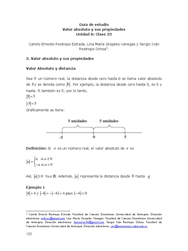 Guia-I-Valor Absoluto y Sus Propiedades. Desigualdades Con Valor Absoluto | PDF | Intervalo ...