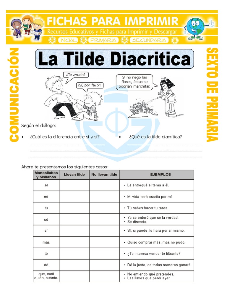 Ejercicios de Tilde Diacrítica para Primaria | PDF | Tipología Lingüística | Sintaxis