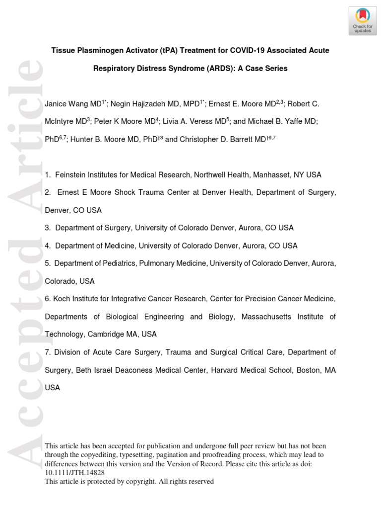 Tissue Plasminogen Activator (tPA) Treatment For COVID-19 Associated ...