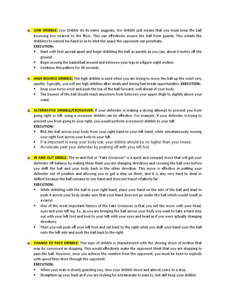Types of Basketball Dribbling Moves | PDF | Sports Rules And ...