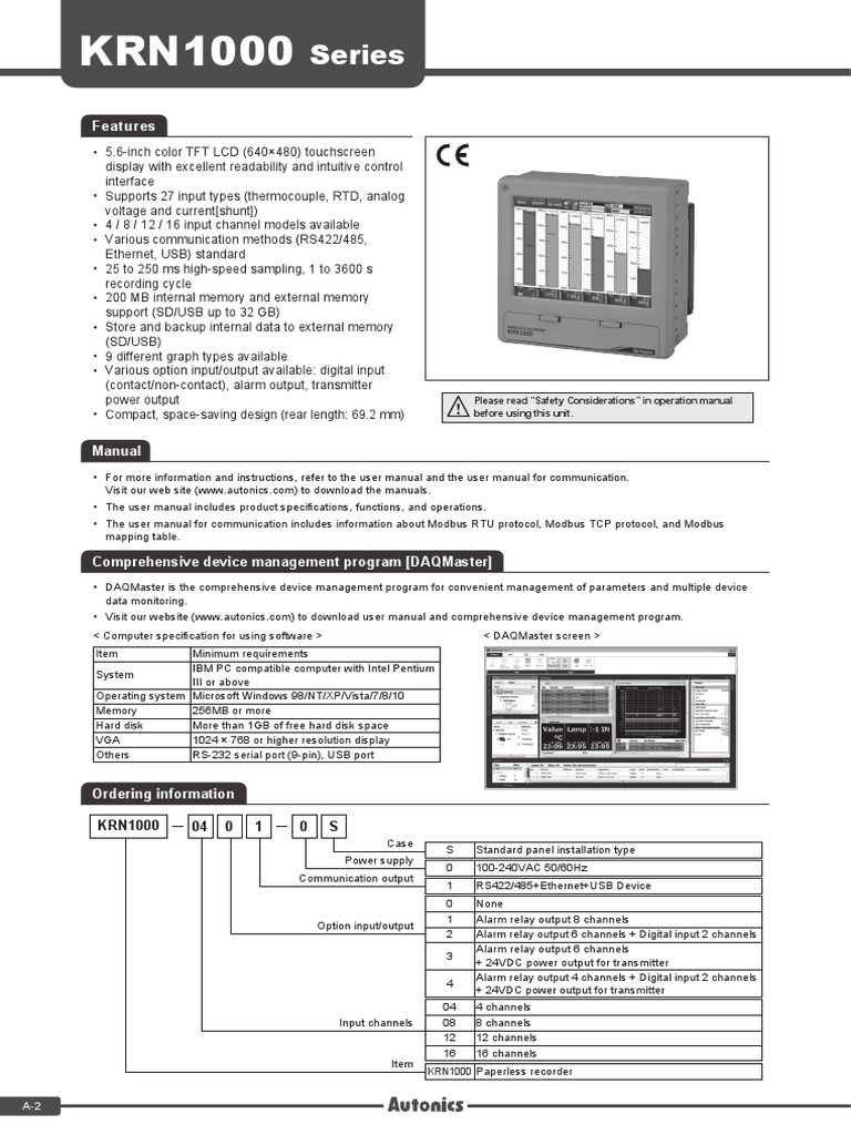 Autonics KRN1000 Datasheet | PDF | Usb | Display Resolution