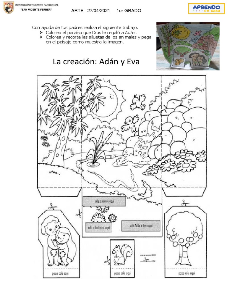 Fichas de Arte: Adán y Eva para Colorear | PDF | Artes del Lenguaje y ...