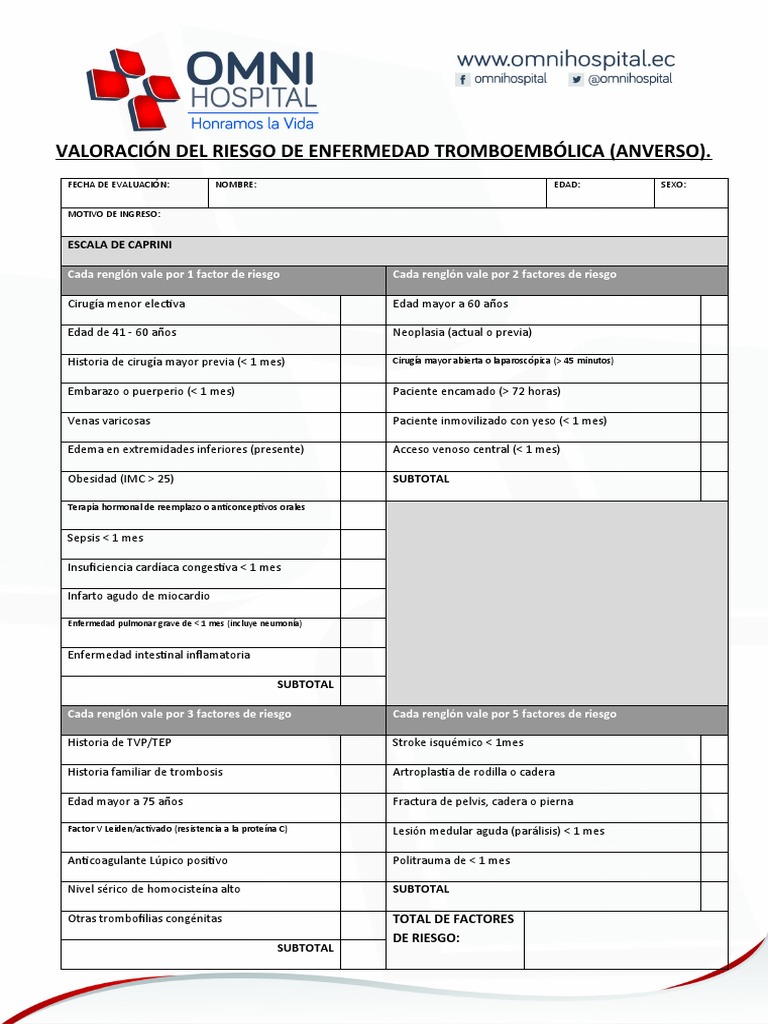 ESCALA DE CAPRINI Formato | PDF | Rtt | Especialidades Medicas