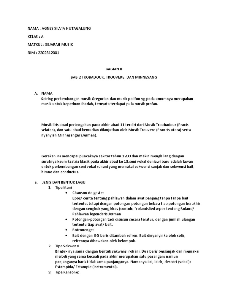 Sejarah Musik J Agnes Silvia Hutagalung 1 | PDF | Seni