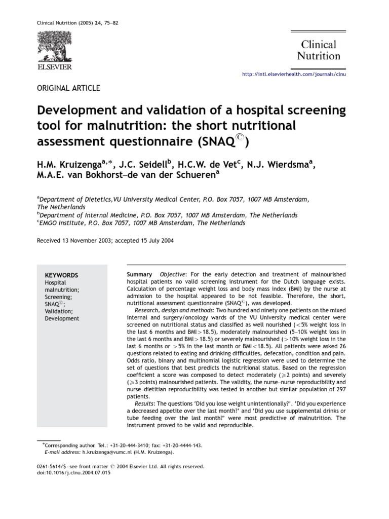 Validitas SNAQ | PDF | Sensitivity And Specificity | Malnutrition