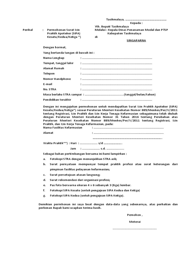 Form Permohonan SIPA | PDF