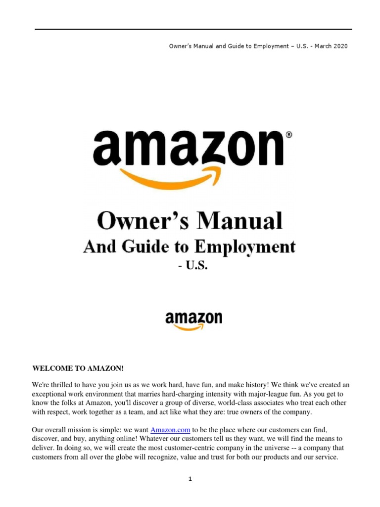 Welcome To Amazon!: Owner's Manual and Guide To Employment - U.S ...