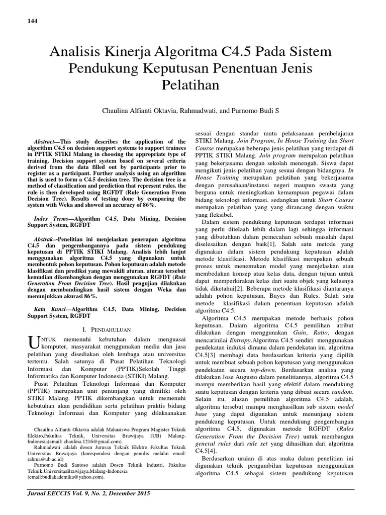 ID Analisis Kinerja Algoritma c45 Pada Sist | PDF