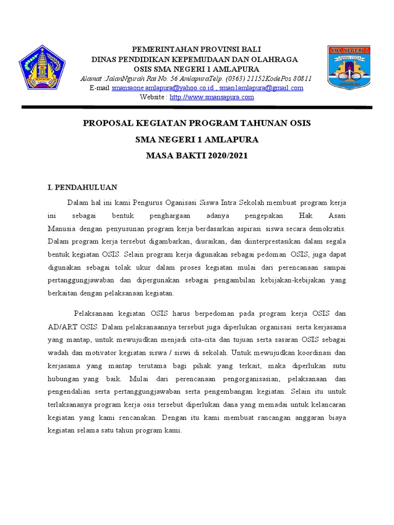 Proposal Program Tahunan Osis 20202021 | PDF