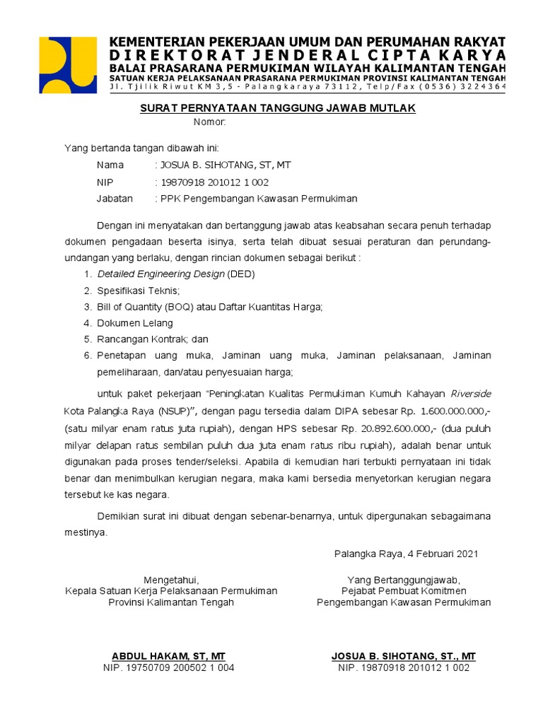 Format SPTJM Dokumen Fisik PPK | PDF | Pengelolaan Keuangan & Uang