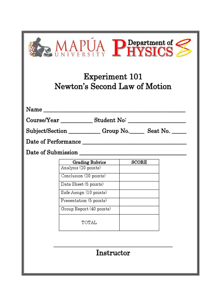 Newton's Second Law Experiment Report | PDF | Acceleration | Newton's ...