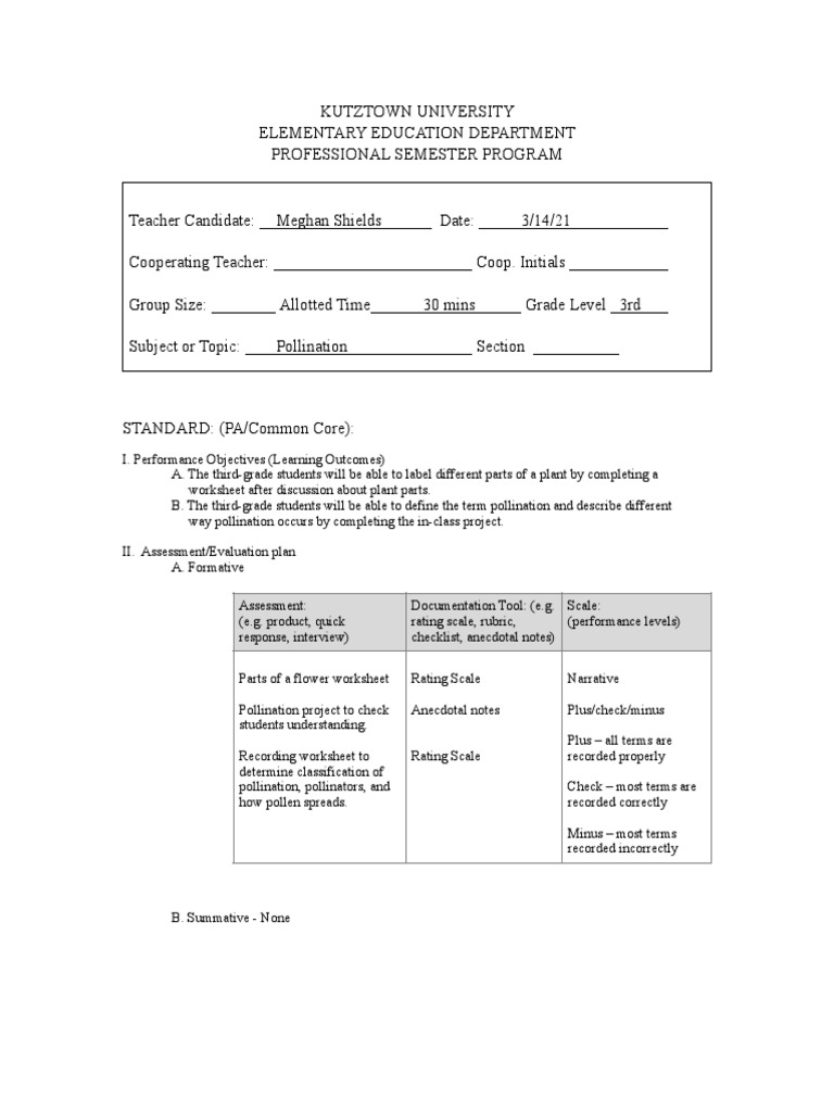 Lesson Plan Pollination | PDF | Flowers | Pollinators