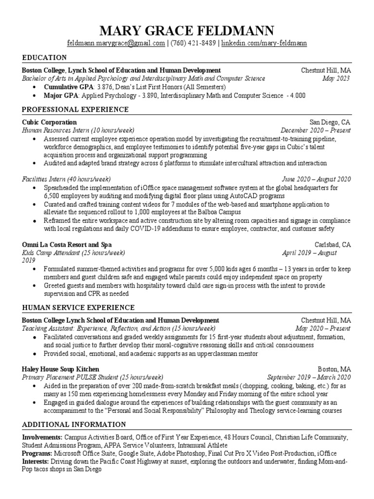 Feldmann Mary Grace - Resume 04 | PDF | Human Nature | Business