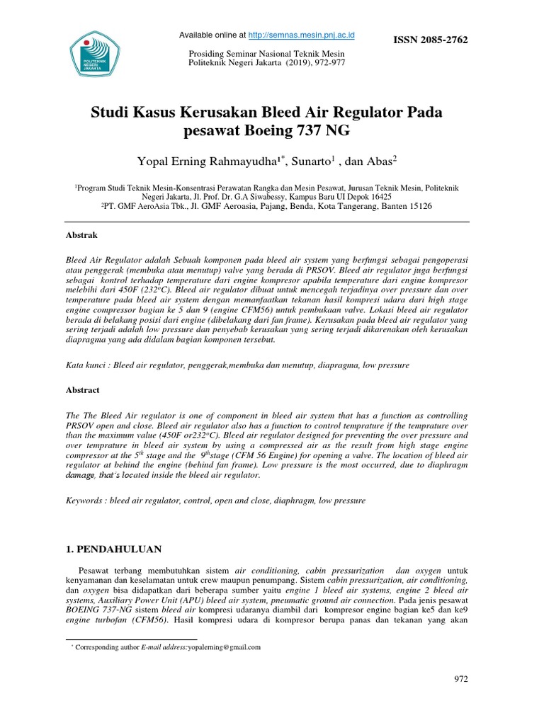 Studi Kasus Kerusakan Bleed Air Regulator Pada Pesawat Boeing 737 NG ...