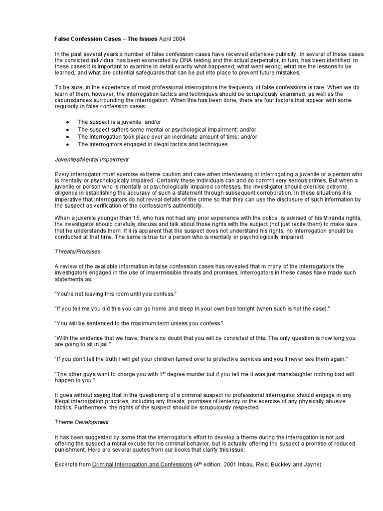 False Confession Cases | Download Free PDF | Interrogation | Confession ...