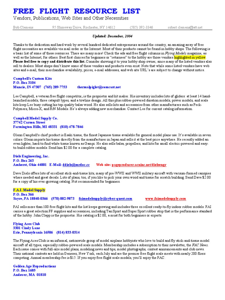 Free Flight Model Supply Resources | PDF | Adhesive | Flight
