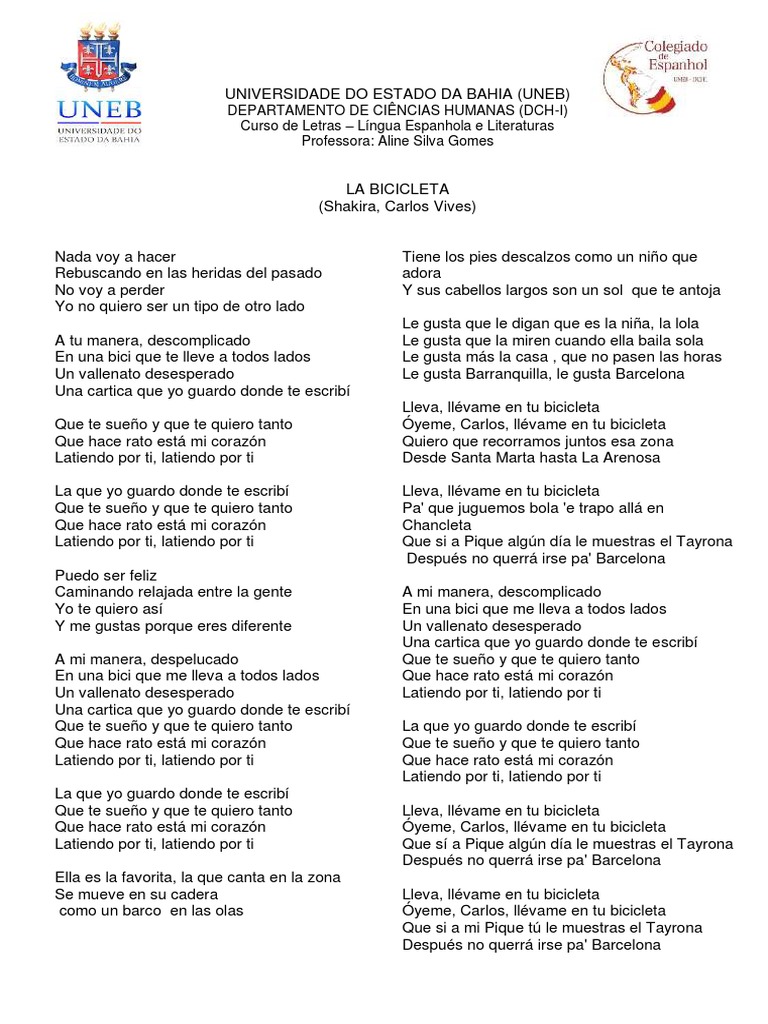 Canción La Bicicleta | PDF | Entretenimiento (general)