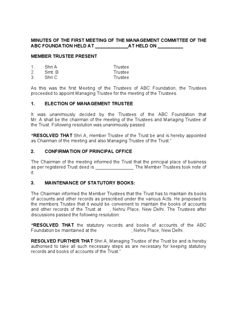 First Minutes of A Trust | PDF | Trustee | Accountant