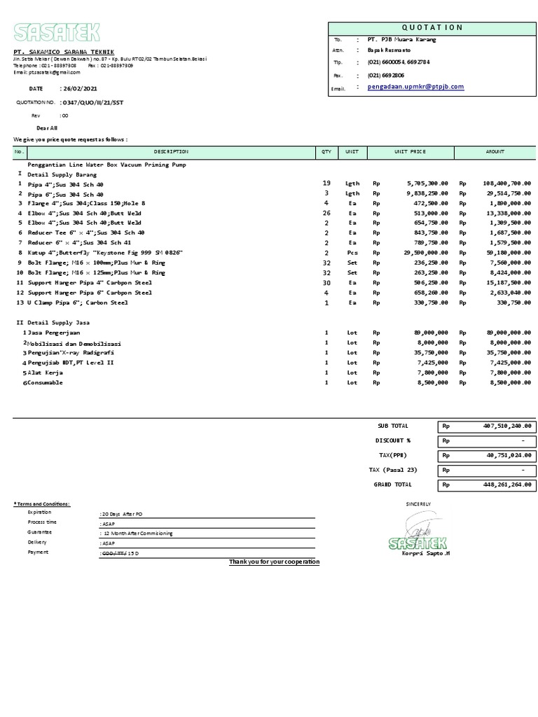 Quot-0347-Material Penggantian Line Water Box Vacum Priming Pump STG 1. ...